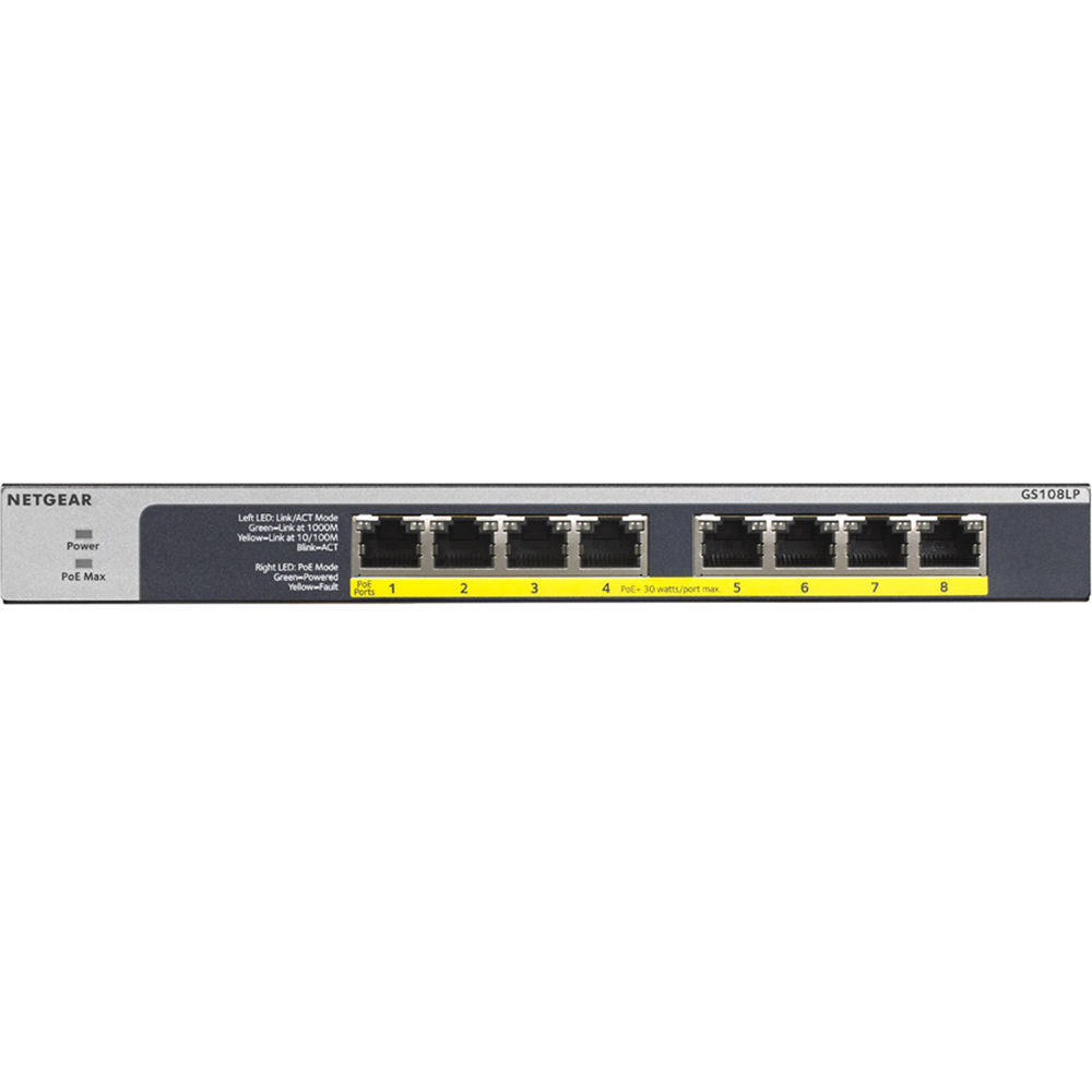 Netgear GS108LP-100NAS 8-Port Gigabit Unmanaged PoE Switch (New)